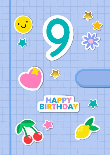 Cute 9th Birthday Card - For Her - Stickers | thortful