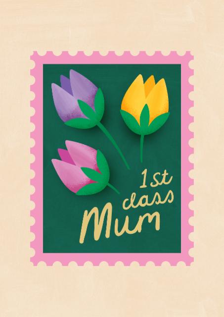 Pretty Mother's Day Crd - First Class Mum - Stamp | thortful