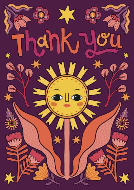 Pretty Thank You card - Sun - Folk Art | thortful