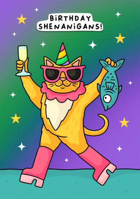 Funny Birthday Card - Birthday Shenanigans - Party Cat | thortful