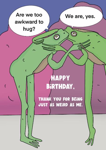 Funny Birthday Card - Frogs - Are We Too Awkward To Hug? | thortful