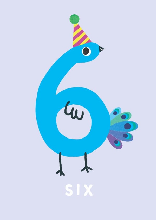 Cute 6th Birthday Card - Peacock - Colourful | thortful