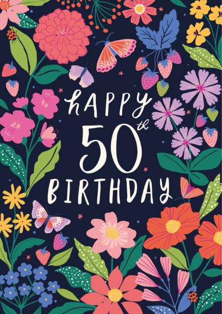 Pretty 50th Birthday Card - For Her - Modern Floral | thortful