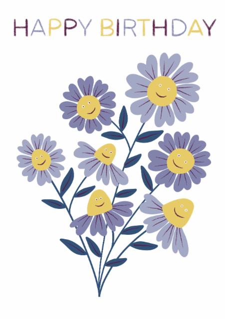 Cute Birthday Card - Flowers - Smiley Faces | thortful