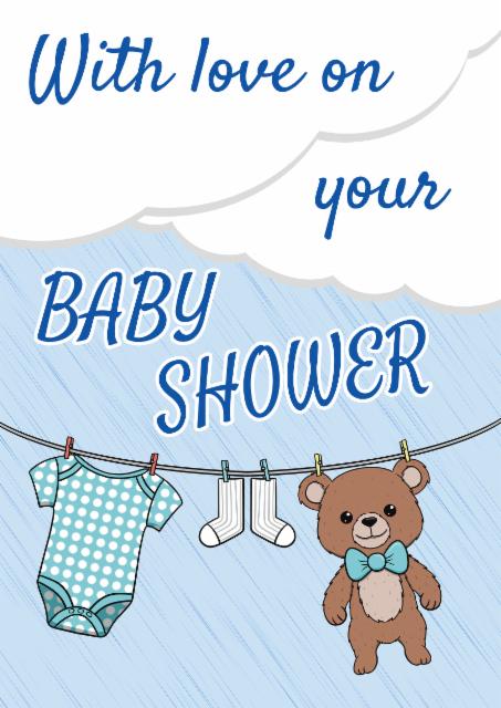 Teddy Bear Baby Shower Card Baby Boy Shower Card With Stroller And