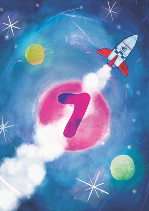 Cute 7th Birthday Card - For Him - Planets | thortful