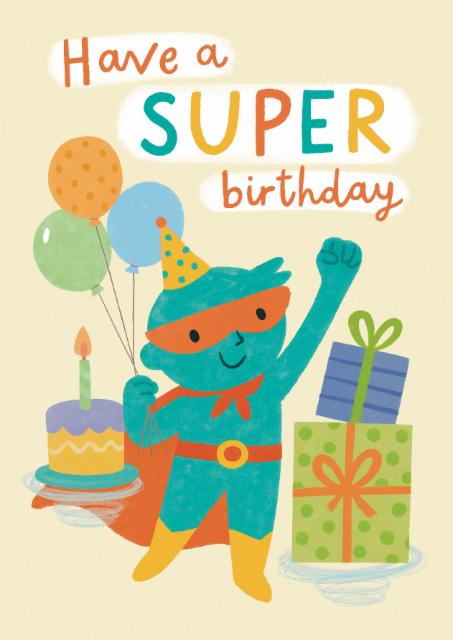 Cute Children’s Birthday Card - Flying Superhero Wearing Cape - Super ...