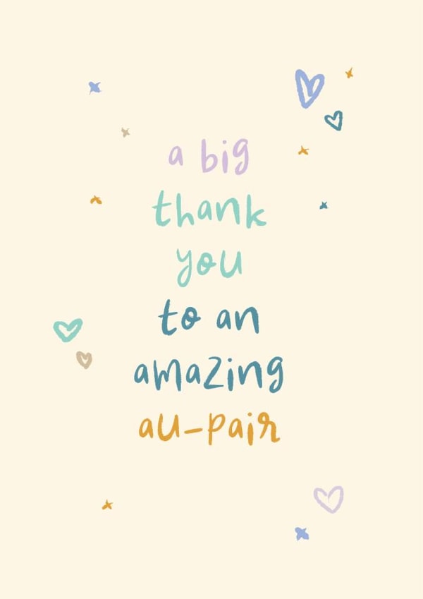 Classic Thank You Card - A Big Thank You To An Amazing Au-Pair - Hearts ...