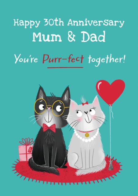 Cute 30th Anniversary Card - Cats - For Parents | thortful