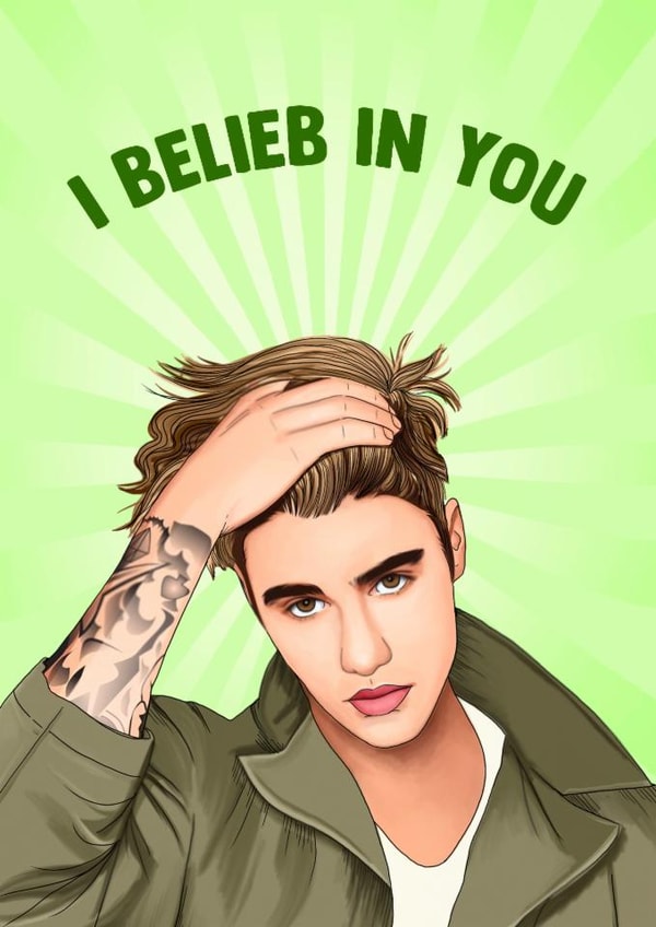Fun Good Luck Card - Justin Bieber - I Belieb In You | thortful