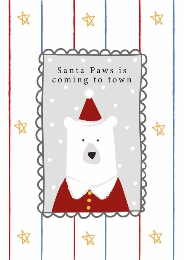 Cute Christmas Card - Santa Paws Is Coming To Town - Polar Bear | thortful