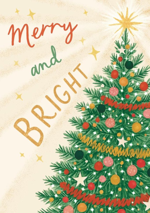 Classic Christmas Card - Merry And Bright - Tree | thortful