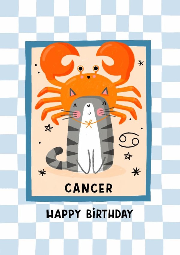 Cute Birthday Card - Cancer - The Crab - Cat Themed | thortful
