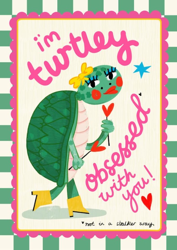Cute Valentine's Day Card - Turtle - Obsessed With You | thortful