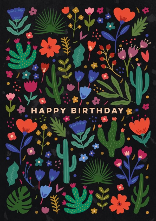 Pretty Birthday Card - Tropical Plants And Flowers - For Her | thortful