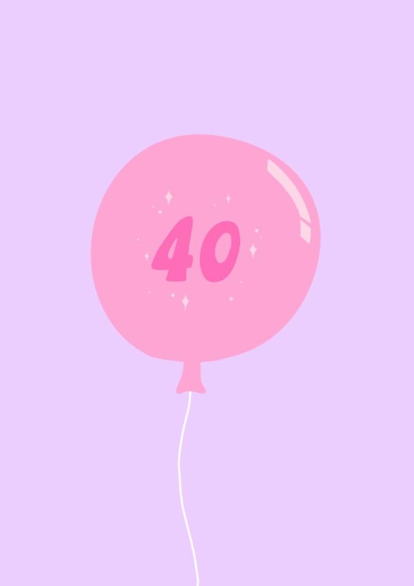 Cute 40th Birthday Card for Her – Pink Balloon & Sparkles – Purple ...