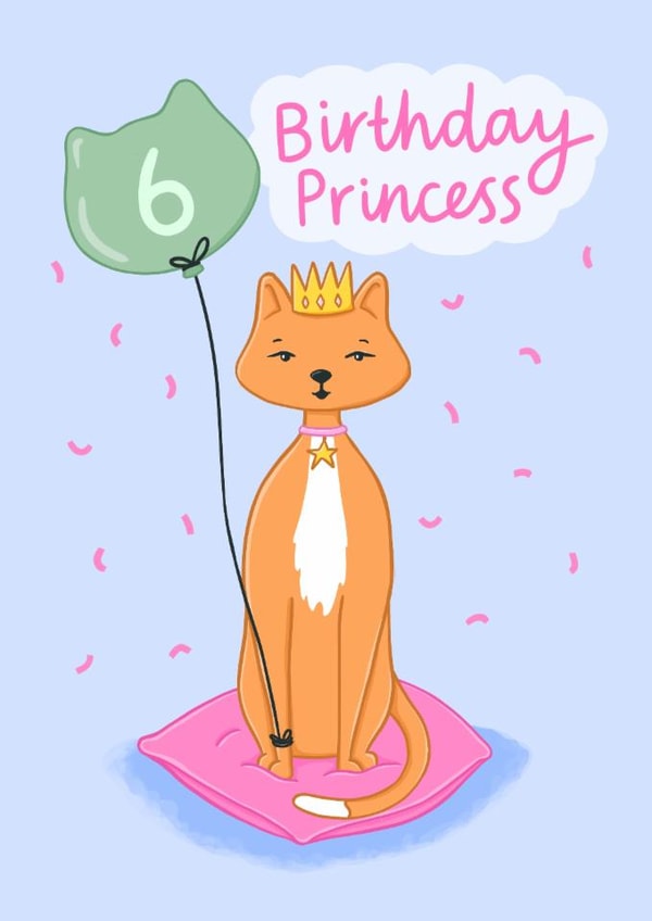 Cute 6th Birthday Card - Birthday Princess - Cat | thortful