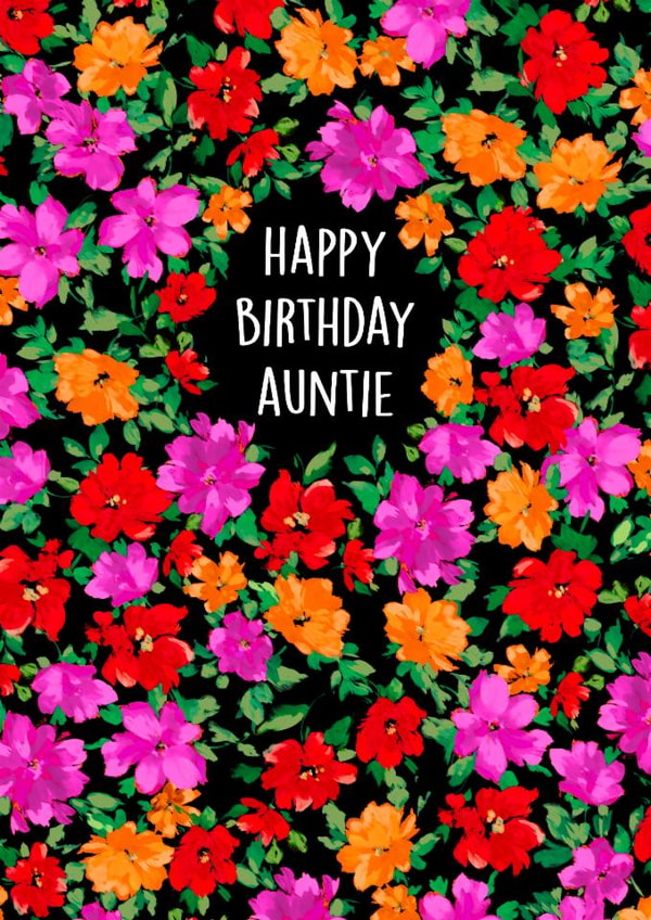 Classic Birthday Card - For Auntie - Red, Pink & Orange Flowers | thortful