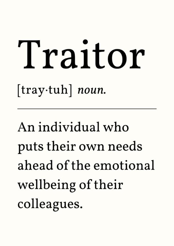 Funny Leaving/New Job Card - Fake Dictionary - Traitor | thortful