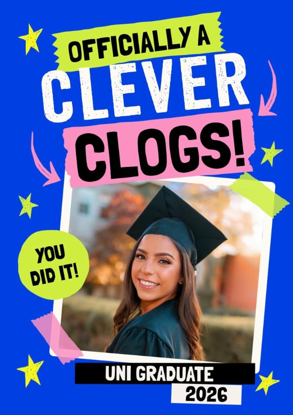 Classic Graduation Card - Clever Clogs - University Graduation 2026 ...