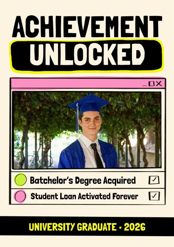 Funny Graduation Card - Achievement Unlocked - University 2026 | thortful